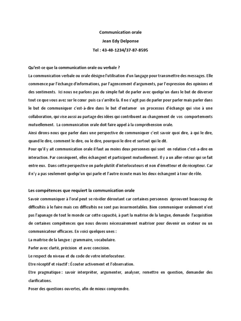 Comment Ameliorer La Communication Orale | PDF