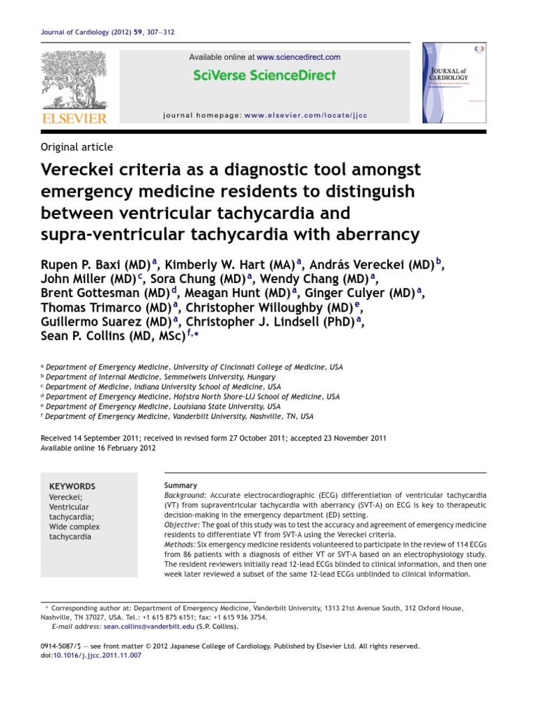 Vereckei Criteria As A Diagnostic Tool Amongst Emergency Medicine ...