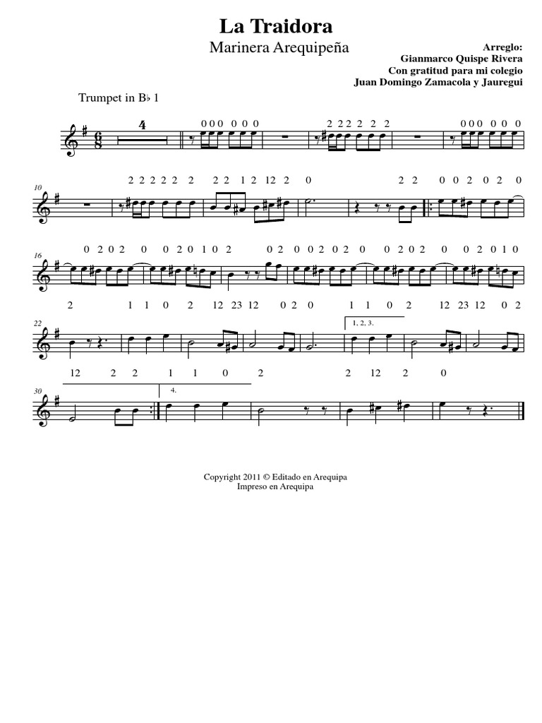 La Traidora - Marinera Completo TROMPETA | PDF