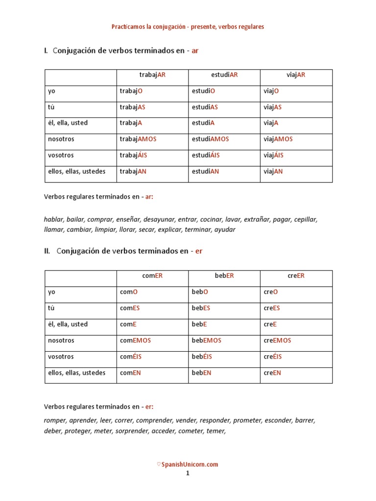 Valerie Schneider - Presente Del Indicativo-Regular Verbs | PDF | Verbo ...