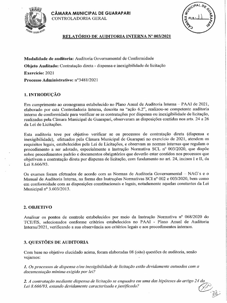 Relatorio de Auditoria Interna Otimizado 1 1 | PDF Relatorio de Auditoria Interna Otimizado 1 1 | PDF