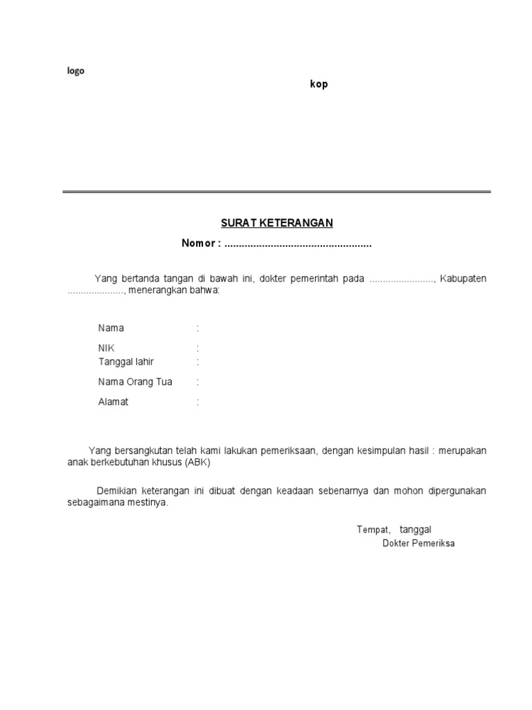 Format Surat Keterangan ABK | PDF