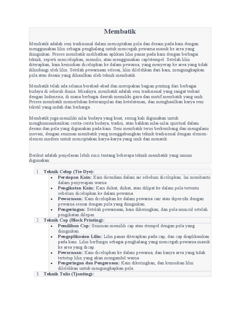 Seni Membatik dan Ragamnya | PDF