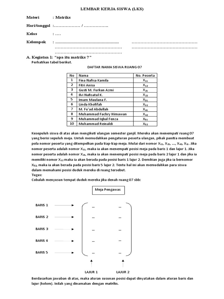 LEMBAR KERJA SISWA LKS Materi Matriks | PDF