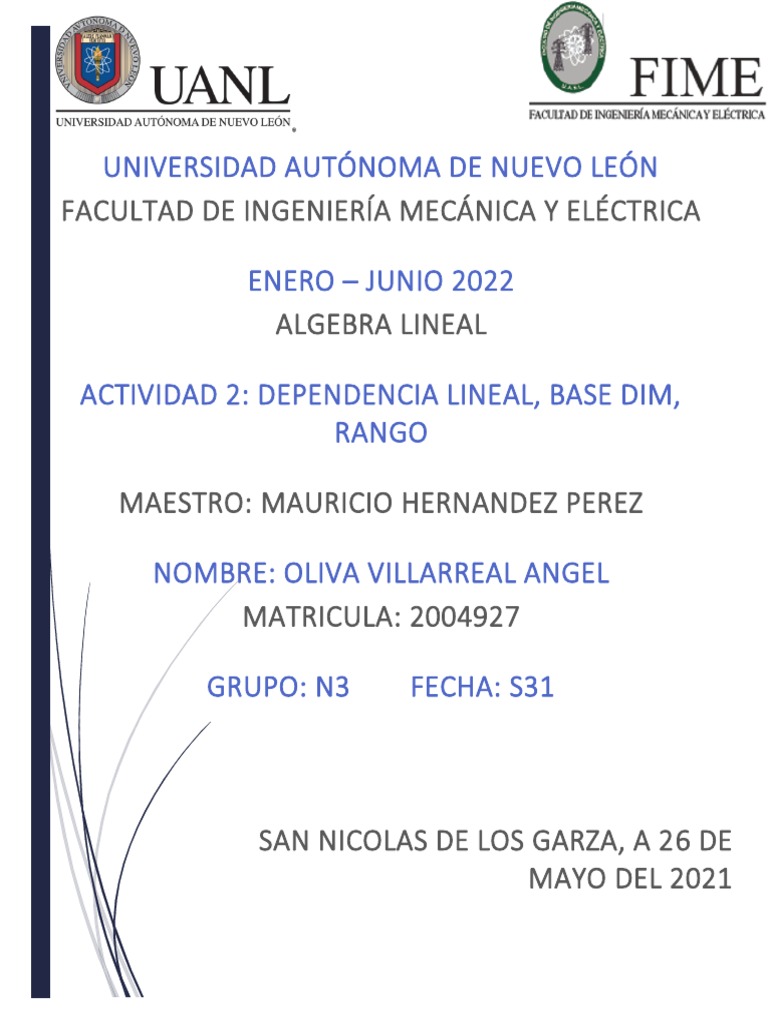 Angel Oliva - Actividad 2 - Algebra Lineal | PDF