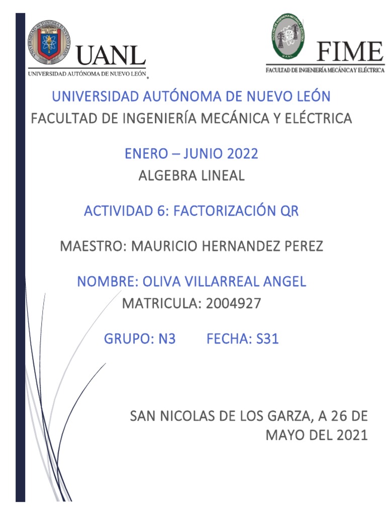 Angel Oliva - Actividad 6 - Algebra Lineal | PDF