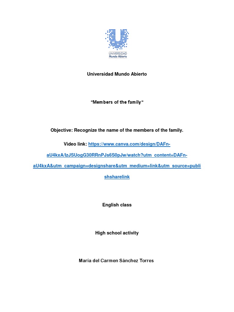 Crucigrama de miembros de la familia | PDF