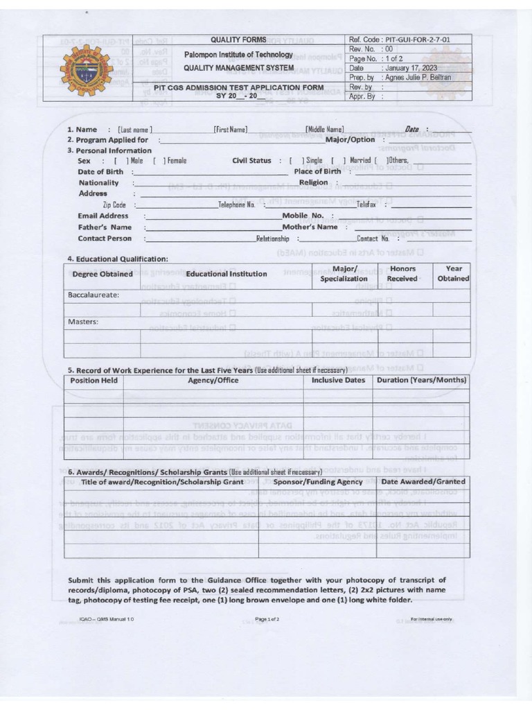 Cgs Application Form | PDF