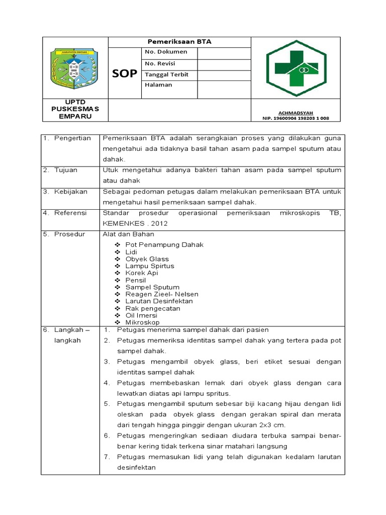 Spo Pemeriksaan Bta | PDF