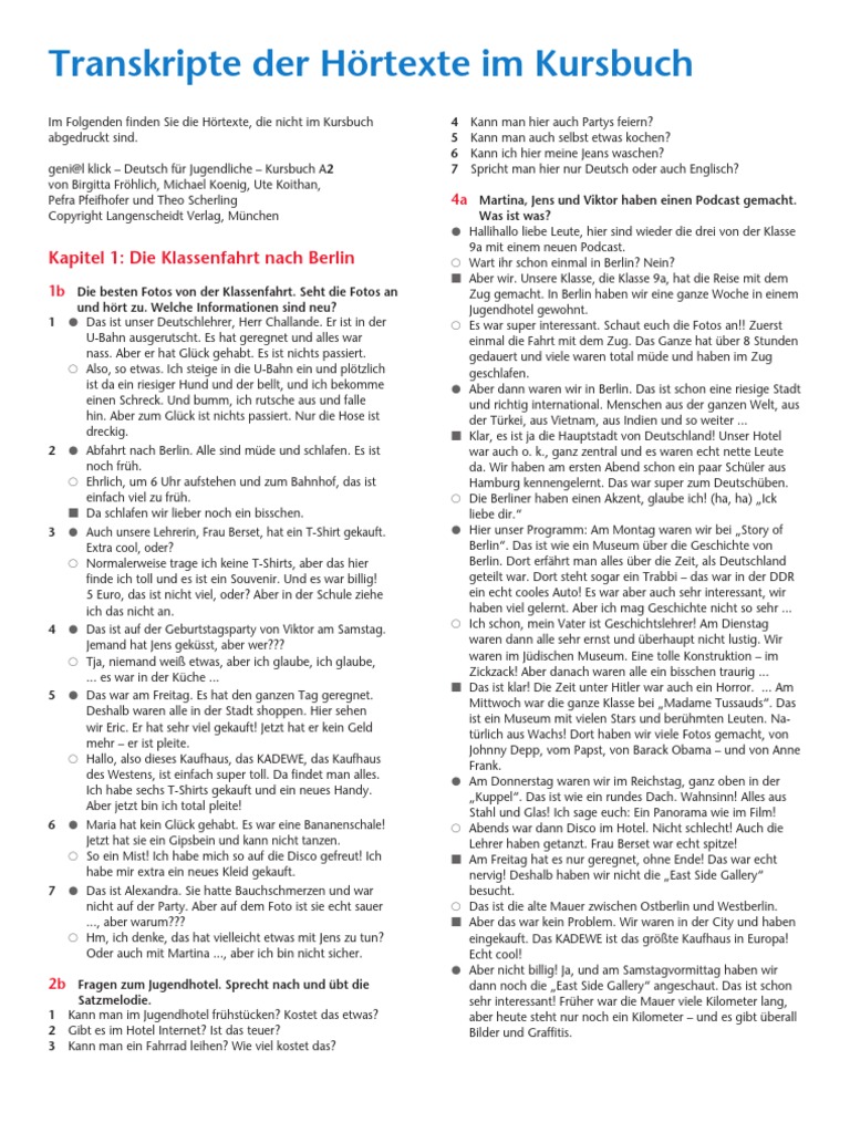 A2 - Transkript Zu Audio in AB Und KB | PDF
