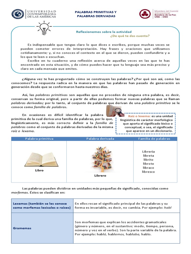 Palabras Primitivas y Derivadas. | PDF