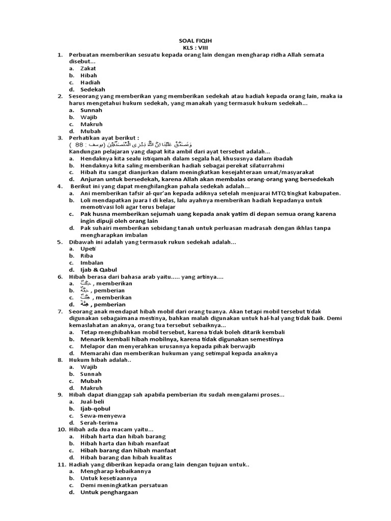 SOAL FIQIH Kls 8 | PDF