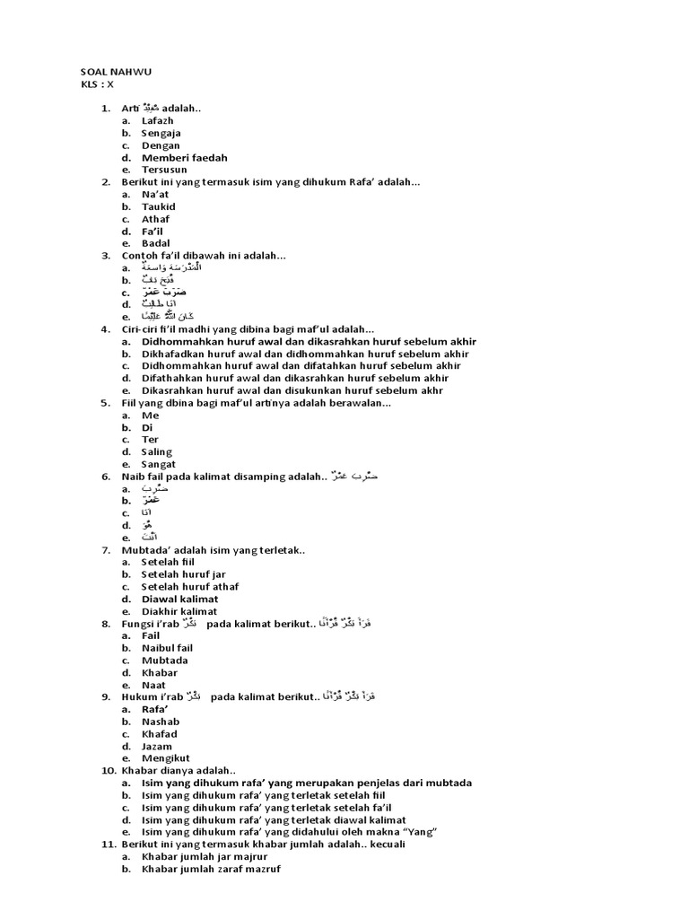 SOAL NAHWU Semes. 2 Kls X | PDF