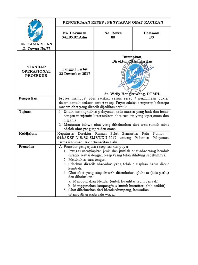 Sop Penyiapan Obat Racikan | PDF