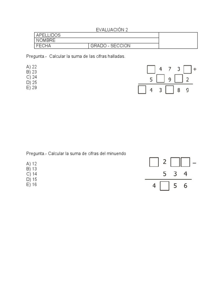 1G E2 1ro Criptoaritmetica Suma y Resta | PDF
