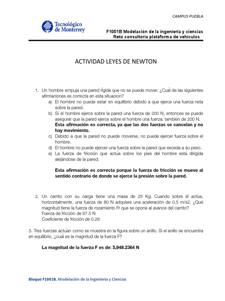 ACTIVIDAD Leyes de Newton | PDF