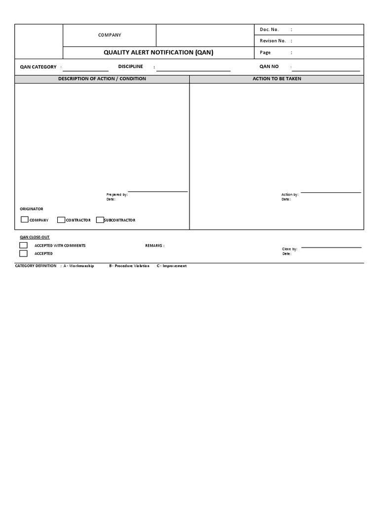 Quality Alert Notification (QAN) | PDF