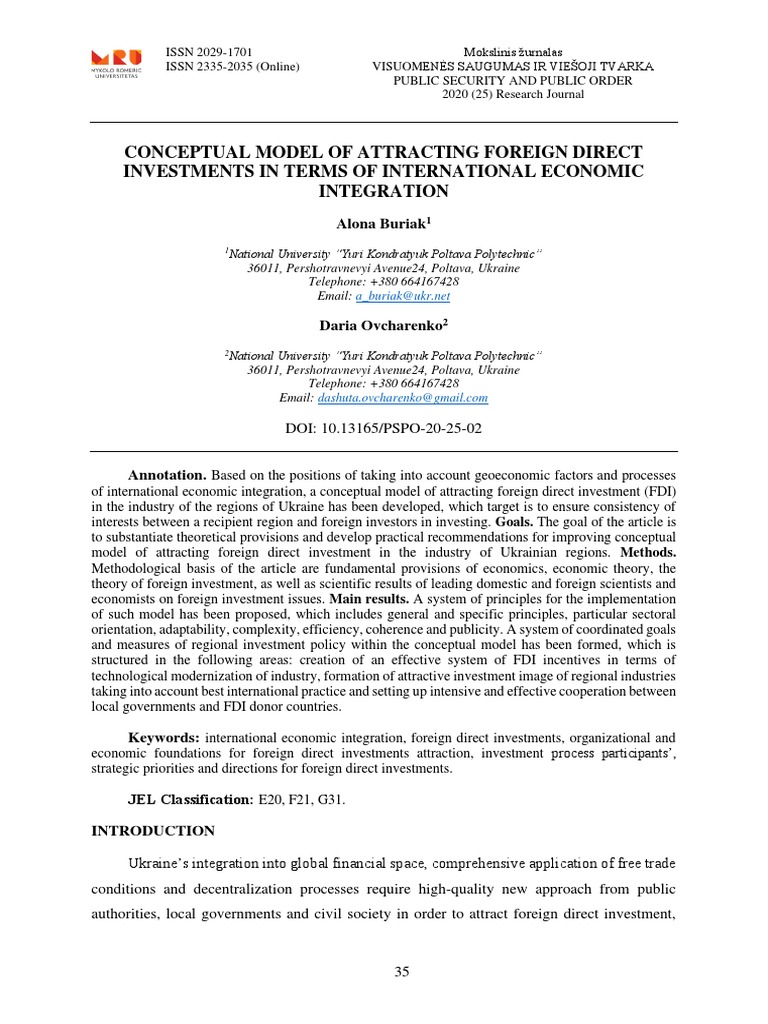 Conceptual Model of FDI | PDF