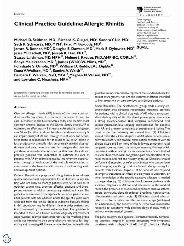 Clinical Practice Guideline Allergic Rhinitis | PDF | Creative Commons ...