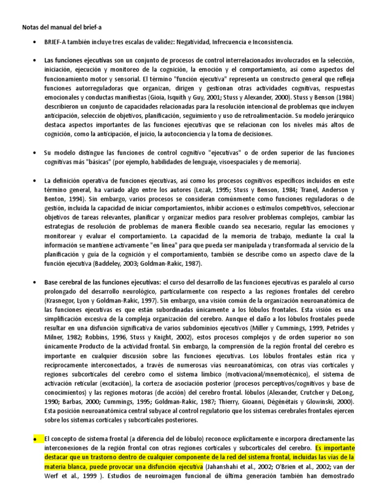 Manual del BRIEF-A para Adultos | PDF | Funciones ejecutivas | Cerebro