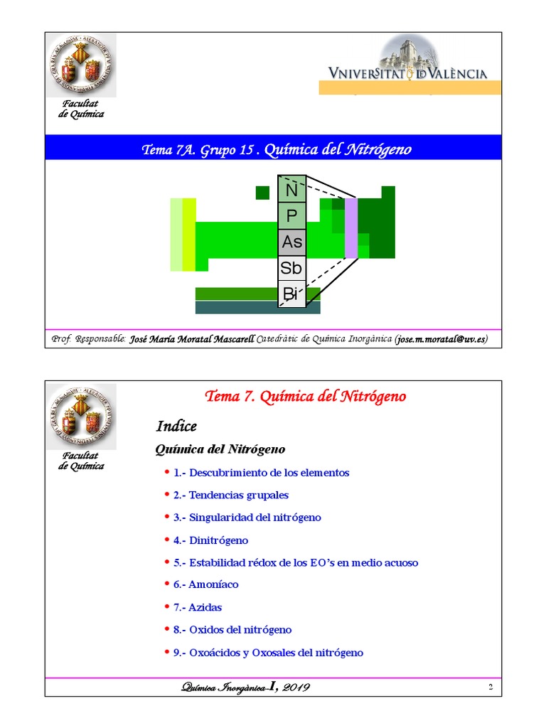 Tema 7A Grupo 15 Nitrogeno | PDF | Nitrógeno | Enlace químico