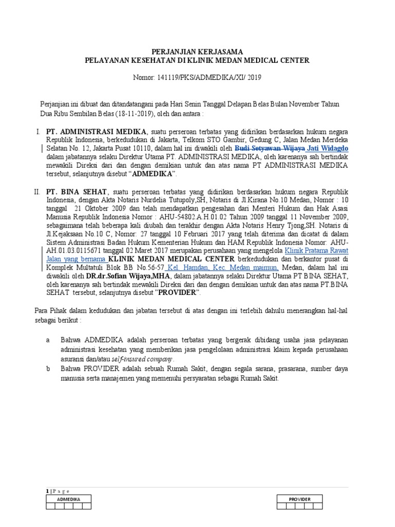 Perjanjian Kerjasama Kesehatan Medan | PDF