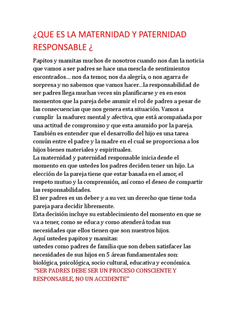 Que Es La Maternidad y Paternidad Responsable (Apego) | PDF | Salud y bienestar