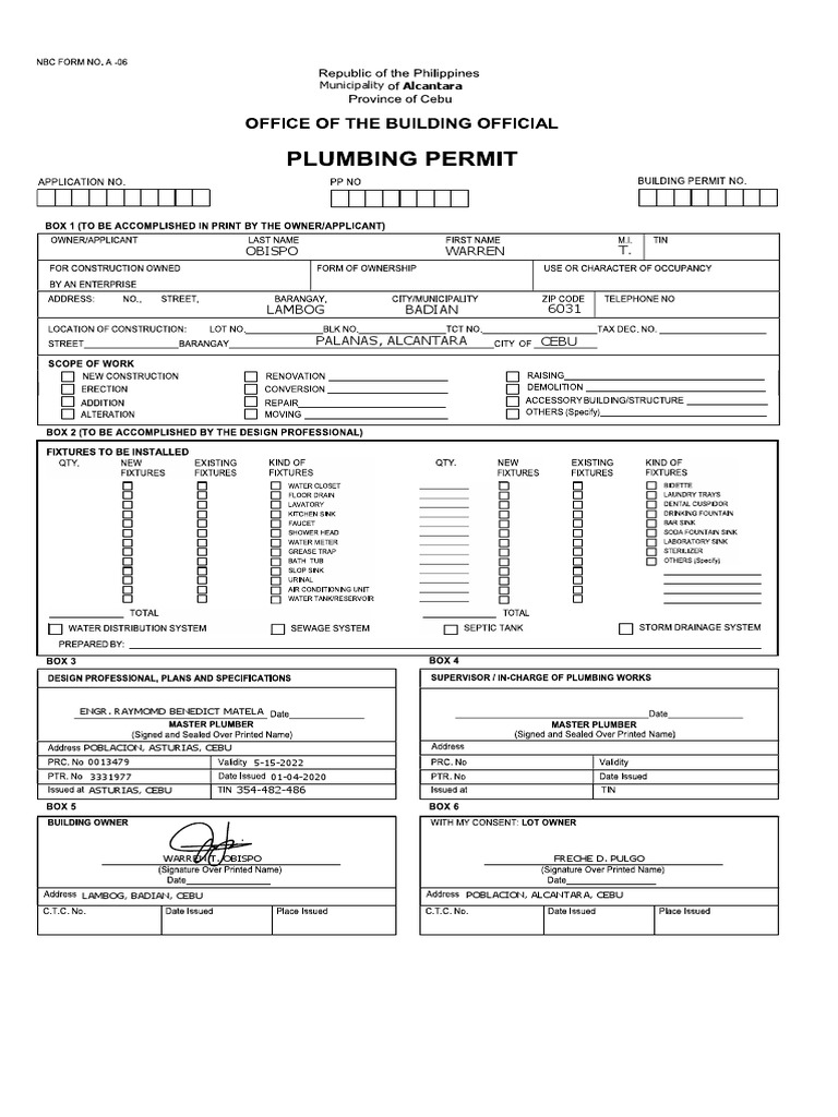 Plumbing Form | PDF