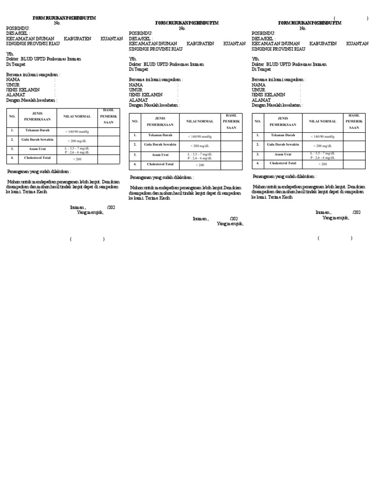 Form Rujukan Posbindu PTM | PDF