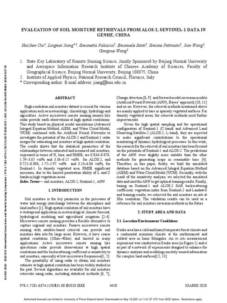 Evaluation of Soil Moisture Retrievals From Alos-2, Sentinel-1 Data in Genhe, China | Download ...