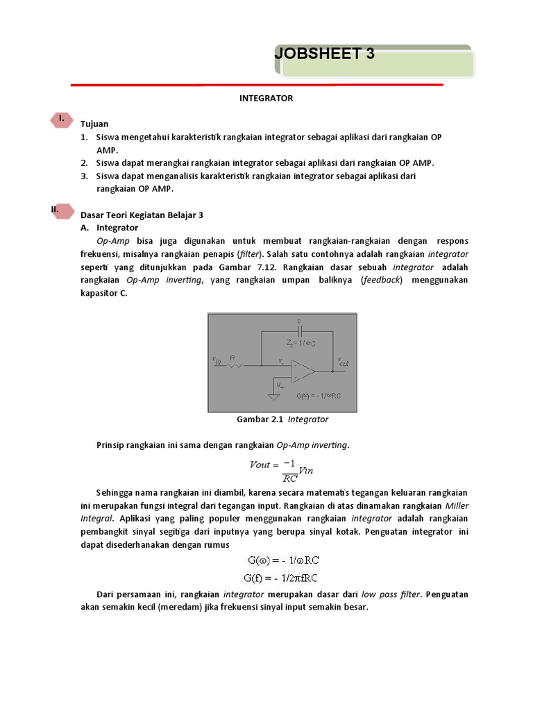 Jobsheet PRE-2-Op-Amp-2.3-Integrator | PDF