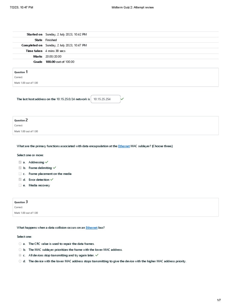 Midterm Quiz 2 - UGRD-IT6200A Data Communication and Networking 1 | PDF