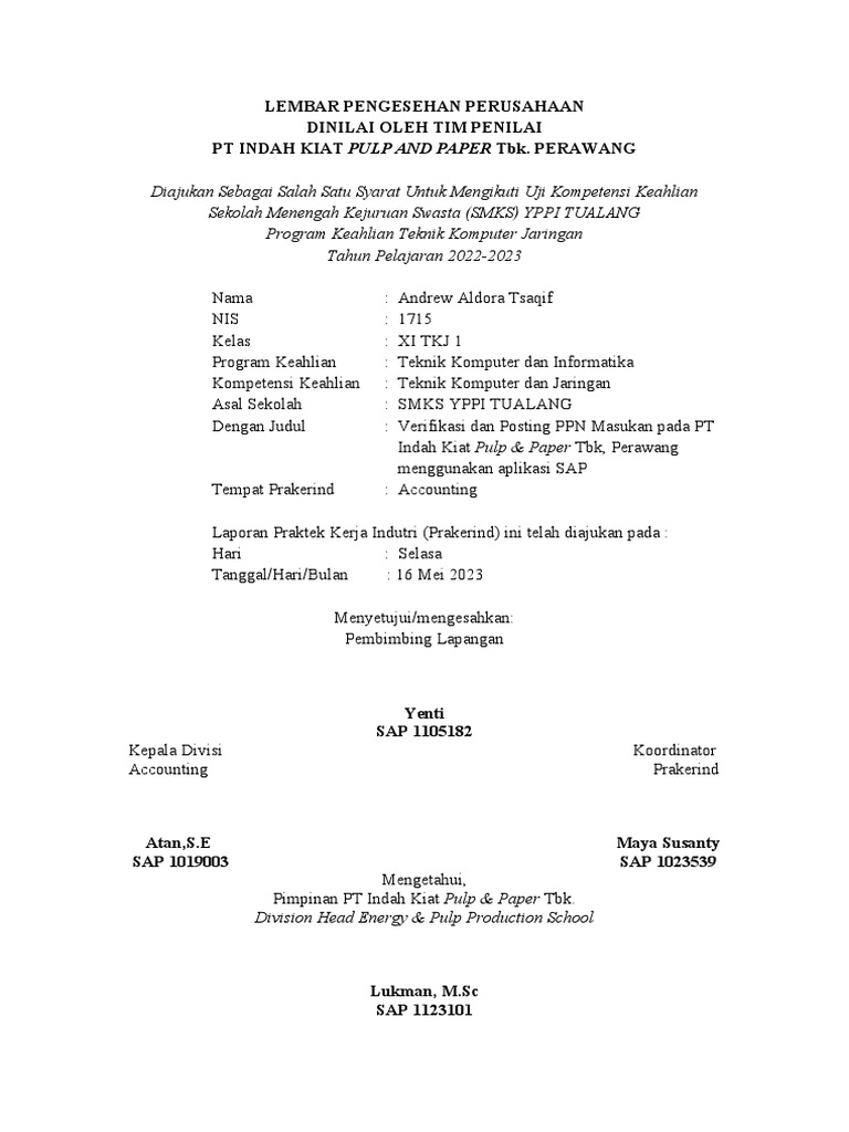 Lembar Pengesahan Perusahaan | PDF