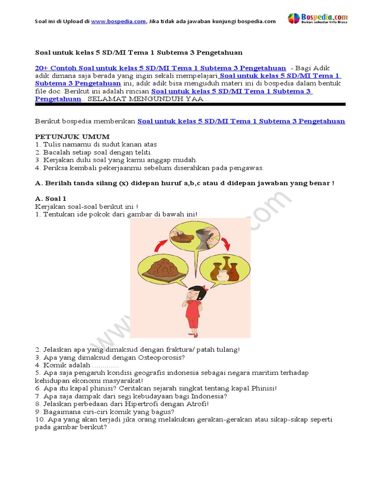 20+ Contoh Soal Untuk Kelas 5 SD MI Tema 1 Subtema 3 Pengetahuan | PDF