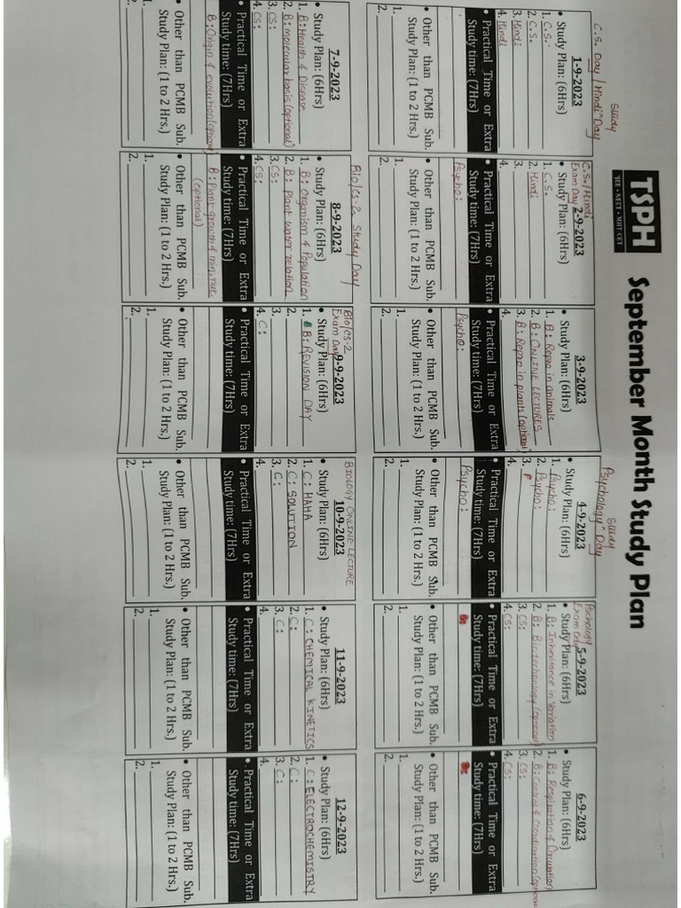 Sample Study Plan - September | PDF