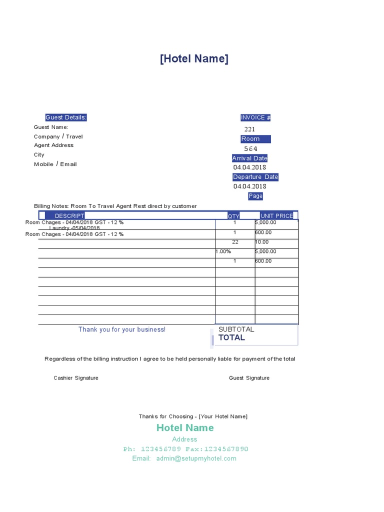 Hotel Invoice Sample 7 | PDF