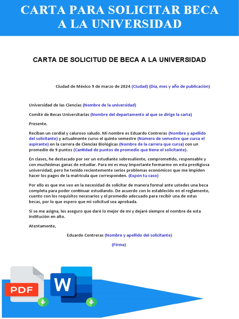 Carta para Solicitar Beca A La Universidad | PDF | Crecimiento personal y profesional