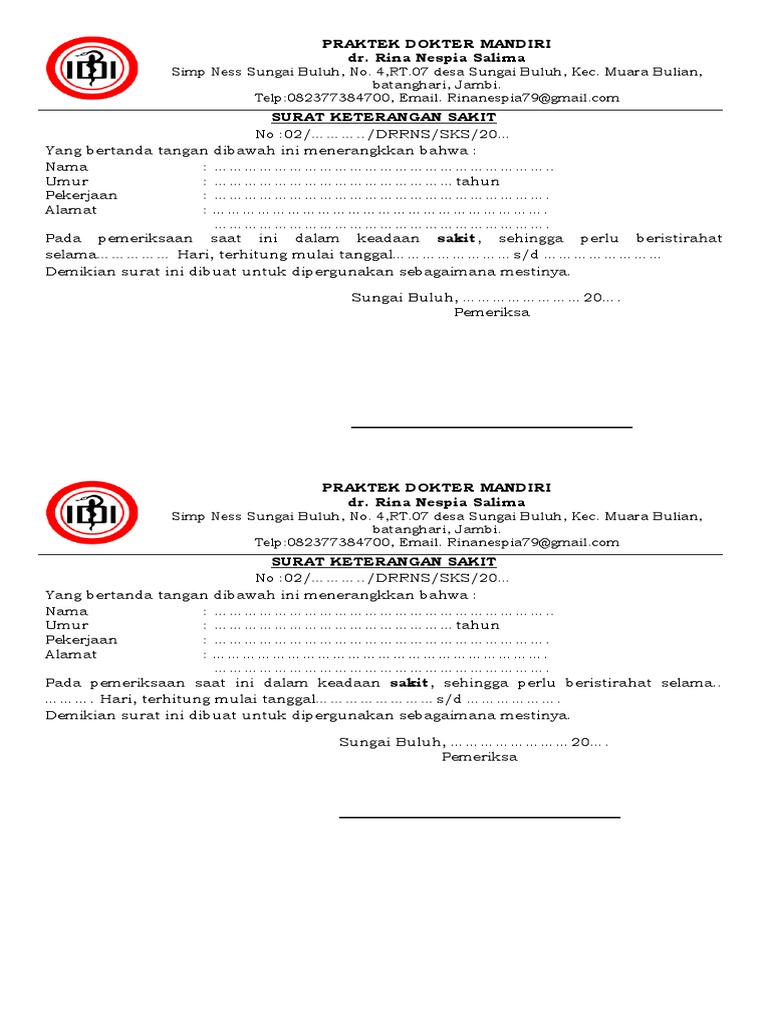 Surat Sakit DPM | PDF