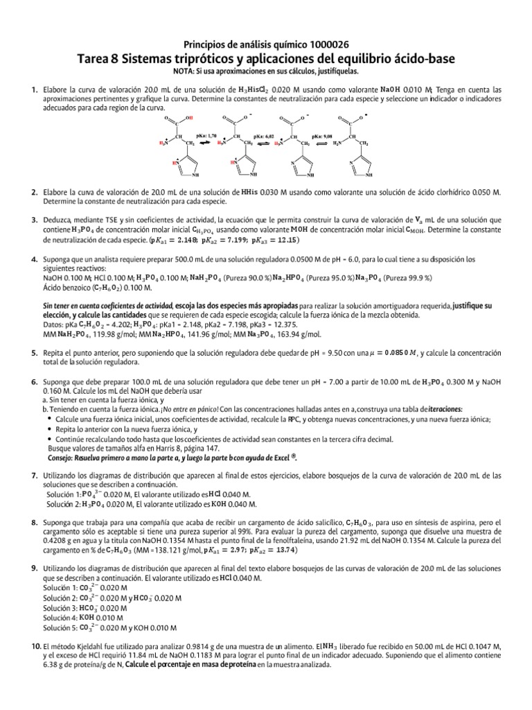 Tarea 8 Sistemas Tripróticos y Aplicaciones Del Equilibrio Ácido-Base | PDF