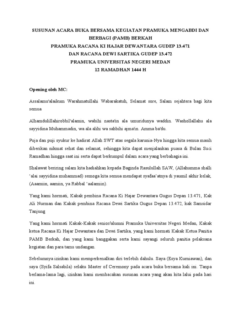 Teks MC Acara Buka Bersama | PDF
