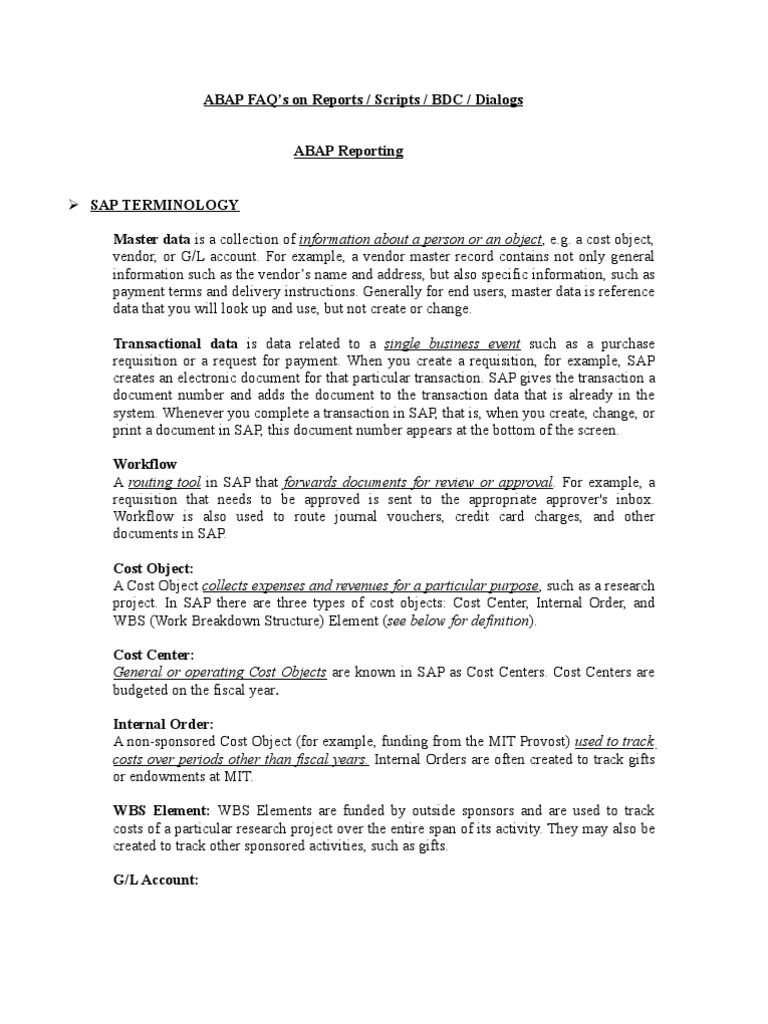 Abap Faq Pdf Subroutine Parameter Computer Programming 