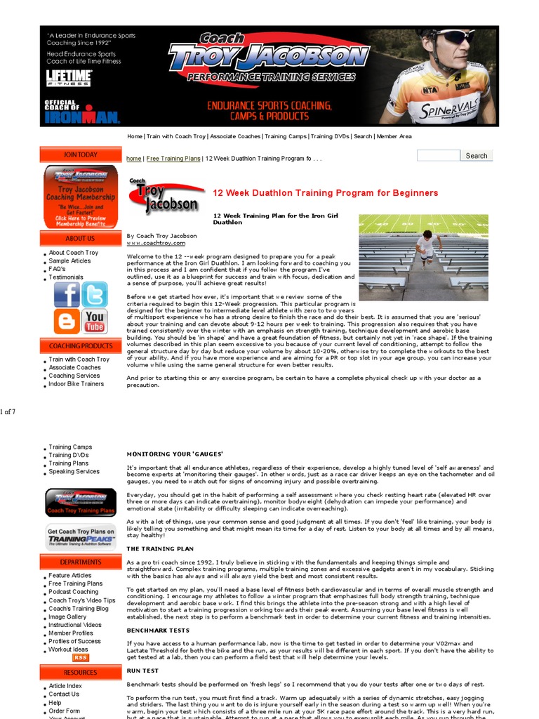 12 Week Duathlon Training Program | PDF | Strength Training | Physical ...