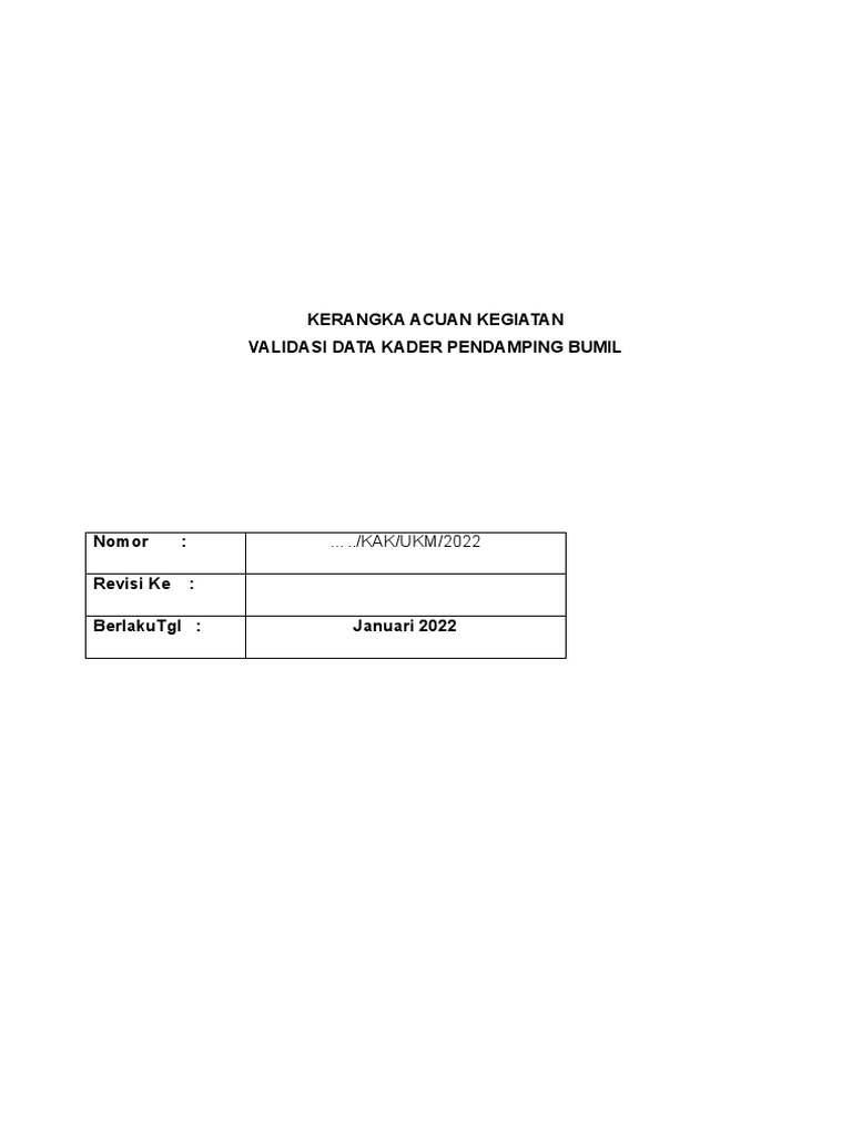 KAK Validasi Data Kader Pendamping Bumil | PDF