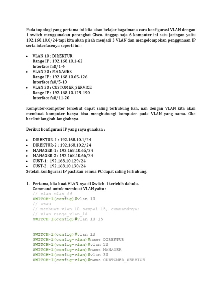 Konfigurasi VLAN Dengan 1 Switch Menggunakan Perangkat Cisco | PDF