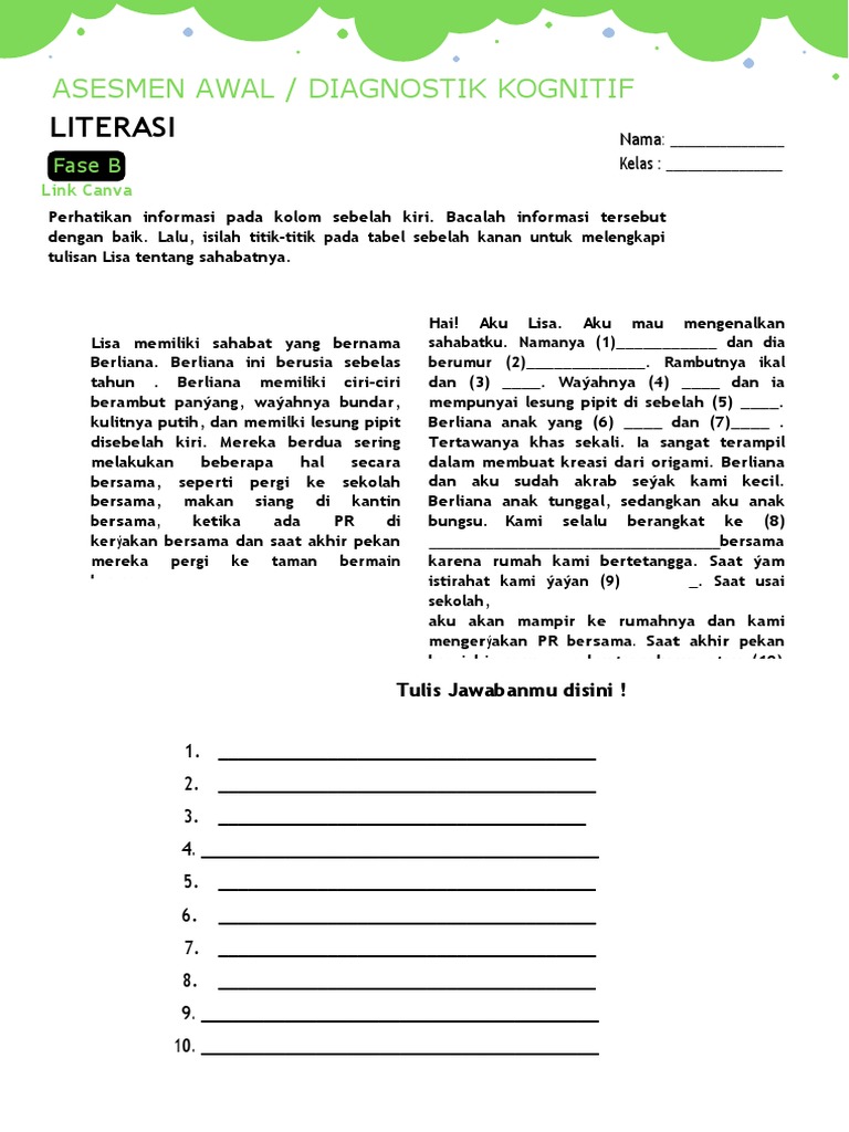 Asesmen Diagnostik Kognitif Literasi Fase C Pdf