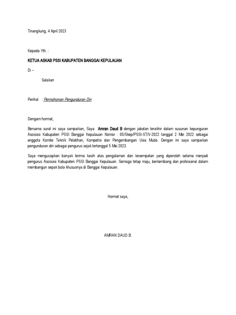 Contoh Surat Pengunduran Diri | PDF | Olahraga & Rekreasi