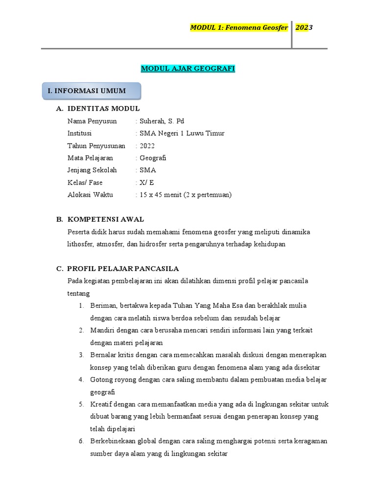 Modul Ajar 4 - Fenomena Geosfer - Suherah | PDF