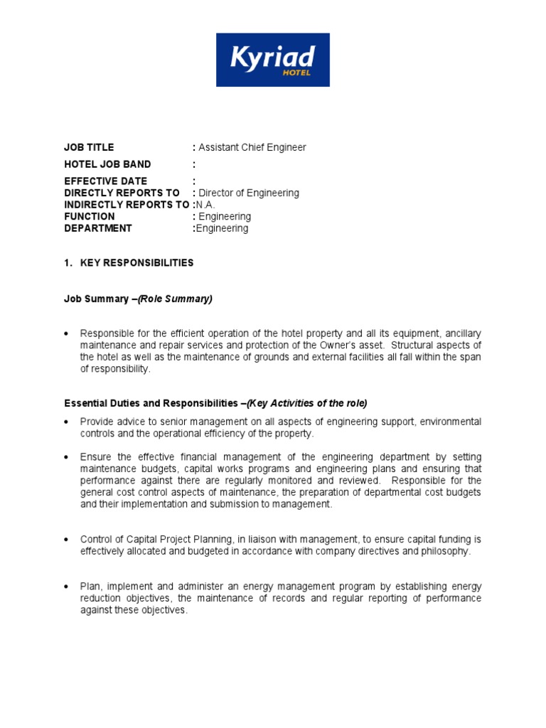 JD Eng 02 - Assistant Chief Engineering | PDF | Safety | Energy Management