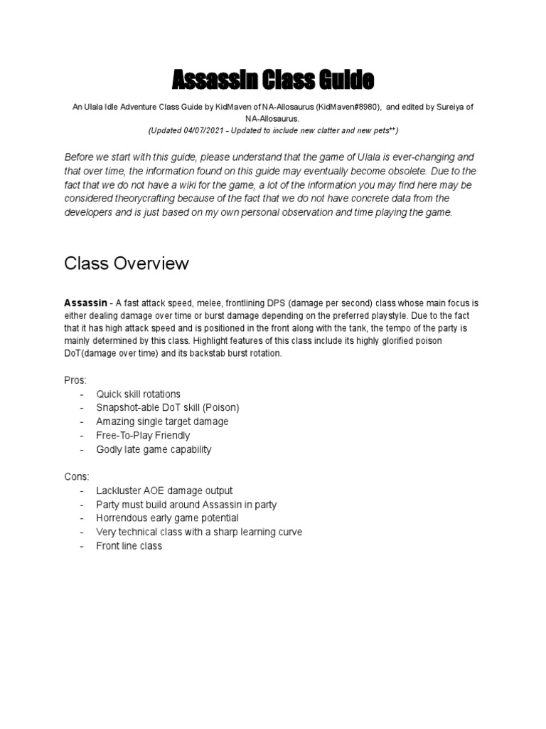 Assassin Class Guide | PDF