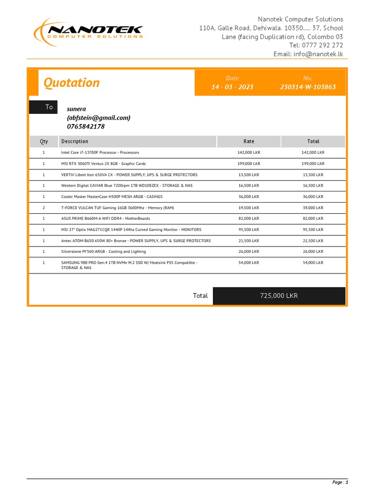 Nanotek Quotation | PDF | Microcomputers | Computer Hardware